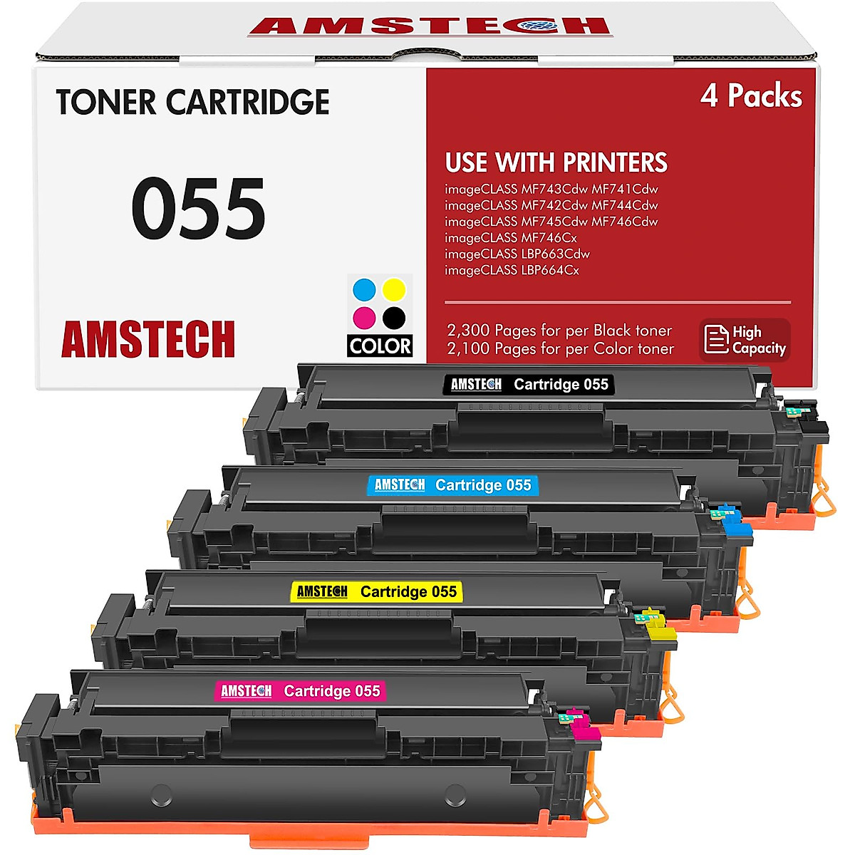 055 055H MF743Cdw Toner Cartridge 4 Pack Compatible Replacement for Canon Cartridge 055 055H Color ImageCLASS MF743Cdw MF741Cdw MF745Cdw MF746Cdw LBP664Cdw Laser Printer |Black Cyan Magenta Yellow|