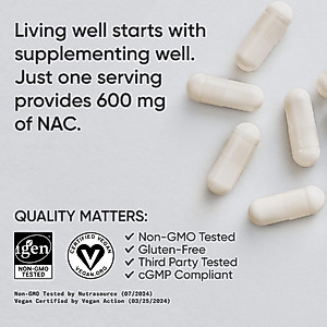 Sports Research N-Acetyl L-Cysteine (NAC) 600mg, 90 Veggie Capsules - Vegan, Non-GMO, Gluten Free. Lemon Aroma