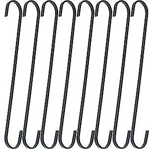 TUCEWP 8 Pack 12 Inch Large S Hooks Black Heavy Duty Hooks for Hanging Plants Long Metal Hook Hanger S Shaped Hooks for Hanging Closet，Pots and Pans，Basket,Bird Feeders, Garden Indoor Outdoor