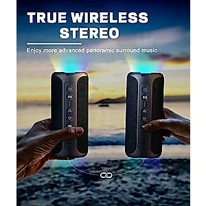 Bluetooth Speakers, Ortizan 40W Loud Stereo Portable Wireless Speaker, IPX7 Waterproof Shower Speakers with Deep Bass/LED Light/30H Battery/TF Card/AUX, True Wireless Stereo Speaker for Indoor&Outdoor