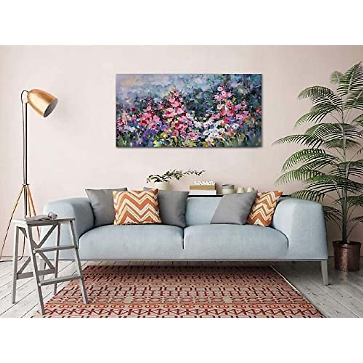 Arjun Flowers Wall Art Pink Elegant Painting Modern Abstract Colorful Floral Landscape Picture Canvas Rustic Wildflowers 48"x24" Large Framed Artwork for Bathroom Living Room Bedroom Home Office Décor