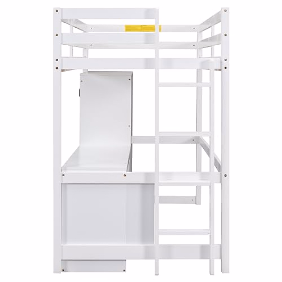 BOVZA Wood Twin Size Loft Bed Frame with Desk and Wardrobe, Built-in Desk with 3 Drawers and Open Cabinet, Twin Loft Bed with Desk and Storage for Kids Teens Adults, White