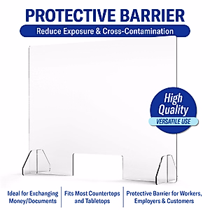 Protective Sneeze Guard for Counter and Desk - Freestanding Clear Acrylic Shield for Business and Customer Safety, Portable Plexiglass Barrier, Food Screen, Pass Through Transaction Window (42"x30')