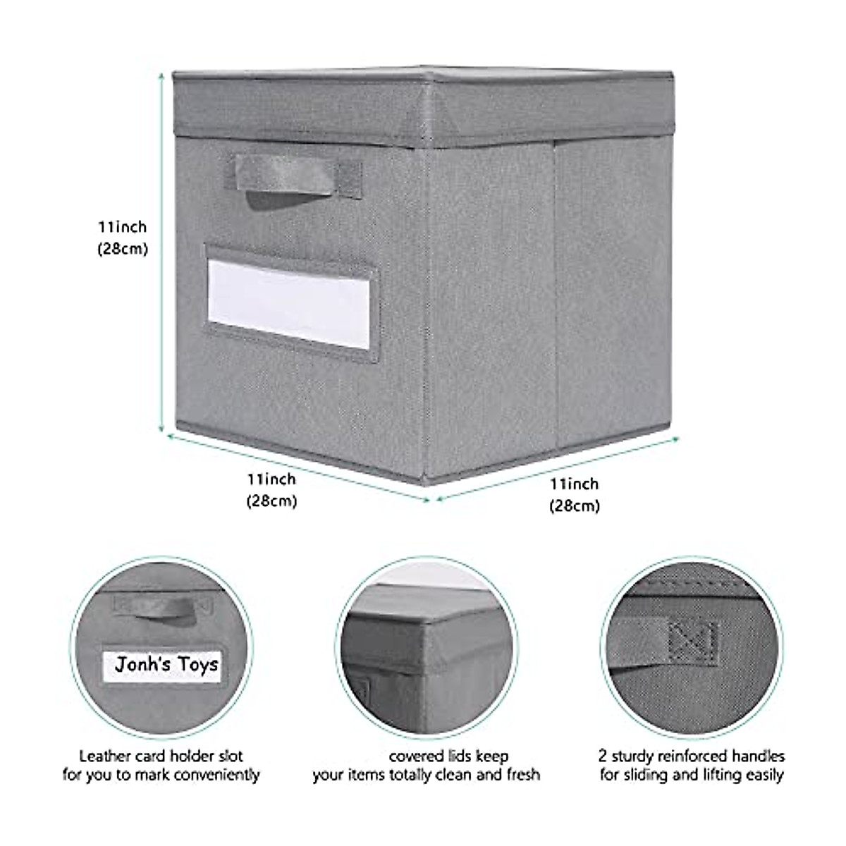 Collapsible Storage Containers Cubes 3pcs Fabric Cube Storage Bins with Lids for Organizing Shelves Home Bedroom Closet Office,Storage Boxes Baskets Organizer with Label & Pen,Large (Beige)
