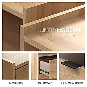 Prepac Simply Modern Nightstand Bedside Table, Natural Oak Nightstand for Bedroom, End Table with 2 Drawers and Open Shelf 23.75" W x 26.75" H x 16" D