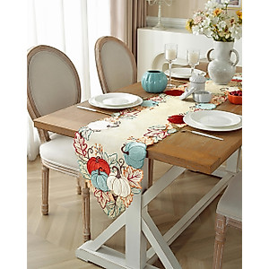 Thanksgiving Table Runner Fall Decorations for Home Fall Table Runner with Embroidered Velvet Pumpkins Maple Leaf. Halloween/ Christmas Table Decorations for Kitchen Dining Harvest Party Decor