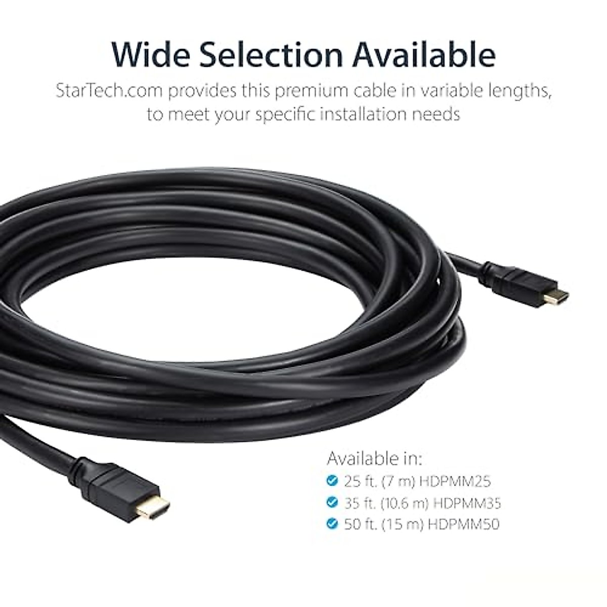 StarTech.com 35ft Plenum Rated HDMI Cable, 4K High Speed Long HDMI Cord w/ Ethernet, 4K30 UHD, 10.2 Gbps, HDCP 1.4, In Wall Plenum HDMI 1.4 Display Cable, HDMI to HDMI Computer to TV Cable (HDPMM35)