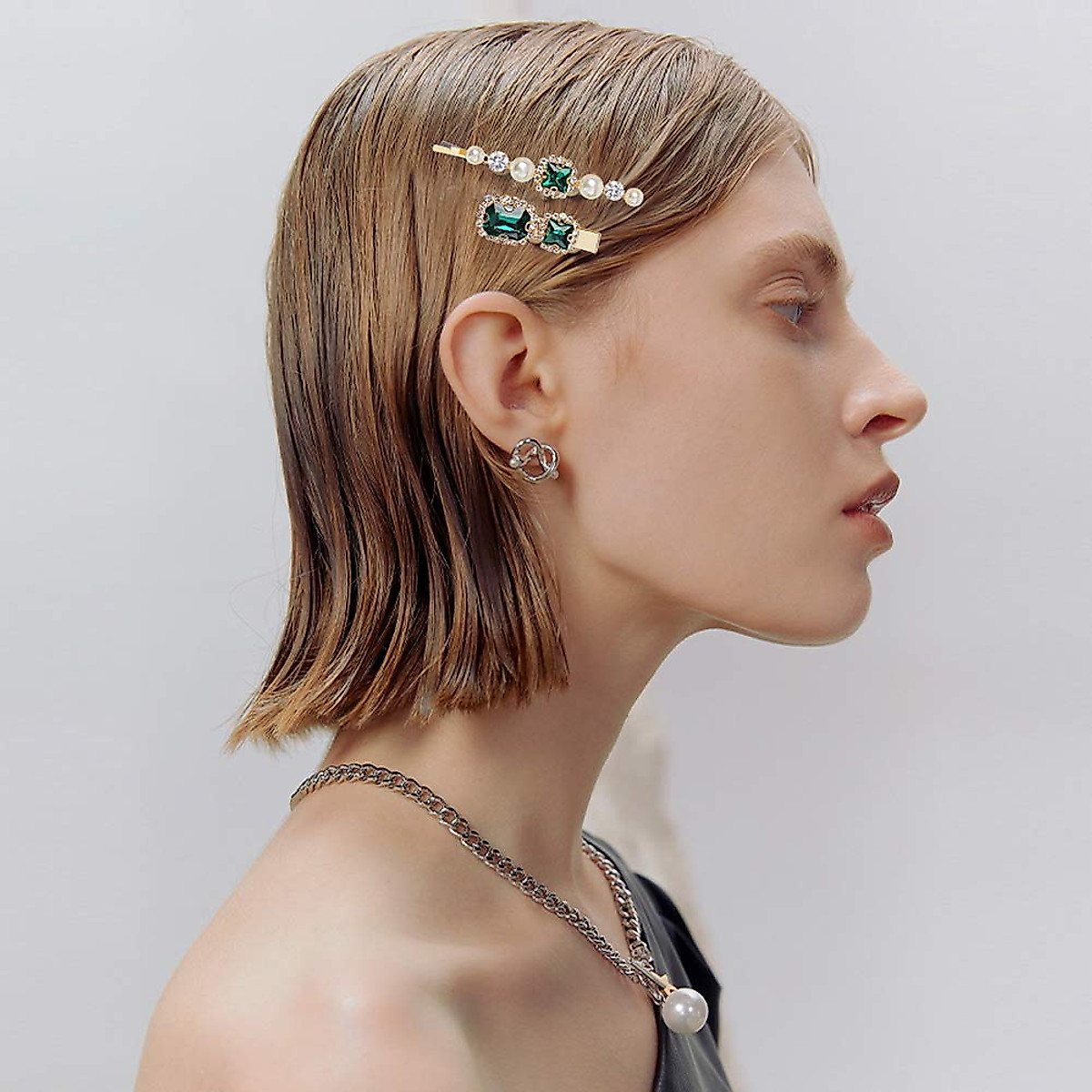 5 pcs Pearl Hair Pins for Women Hair Accessories Green Hair Clips Hair Bling Pearl Bobby Pins Emerald Hair Barrettes for Hair Styling