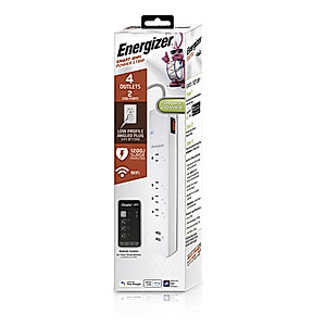 Energizer Smart Wi-Fi 4 Outlet 2 USB Power Strip, 1,200 Joules, Powers 4 Separate Items, Charge Compatible Devices, Compatible with Alexa/Siri/Google Assistant…