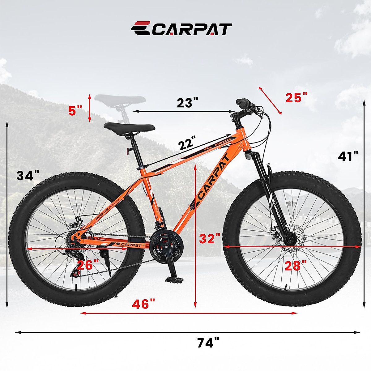 26x4 Inch Fat Tire Bike 21 Speeds, Dual Disc Brake Front Suspension, Mountain Trail Bike, Urban Commuter City Bicycle Adult/Youth