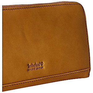 Timberland womens Leather Rfid Zip Around Wallet Clutch With Wristlet Strap, Wheat (Nubuck), One Size
