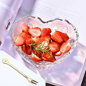 Gaolinci Heart-Shaped Embossed Glass Bowl, Fruit Salad Bowl, Dessert Bowl (Set of 2)