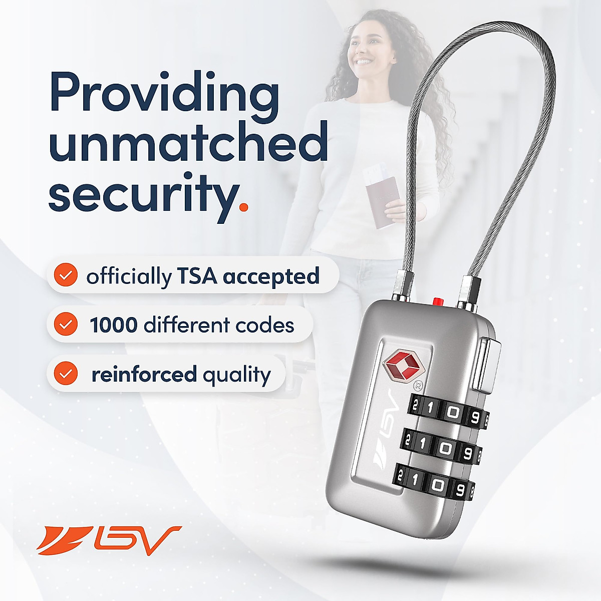 TSA Accepted Luggage Travel Lock, Set-Your-Own Combination Lock for School Gym Locker, Luggage Suitcase Baggage Locks, Filing Cabinets, Toolbox, Case (Silver, 1 Pack)