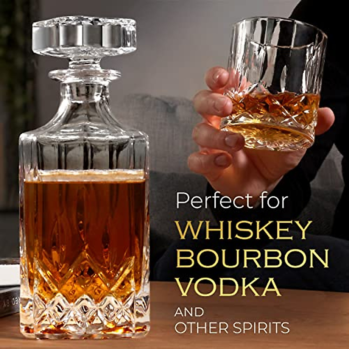 Luxury Gift For Men – Whiskey Decanter Set For Beloved Husband Or Dad Birthday Gift – 4 Whiskey Glasses And Decanter Set Is a Great Gift Idea for Whisky, Bourbon, or Scotch lovers