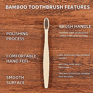 OUTIN Adults Bamboo Toothbrushes 20 Pack, Colorfull Soft Bristles Children Wood Toothbrush Eco Friendly Biodegradable Wooden Handle Tooth Brush Oral Cleaning, HOT004