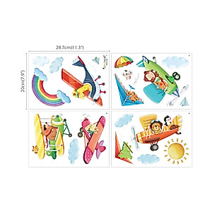 DECOWALL DS-8026 Animal Airplanes Kids Wall Stickers Wall Decals Peel and Stick Removable Wall Stickers for Kids Nursery Bedroom Living Room (Small) d?cor
