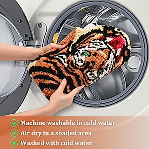 Tiger Rug - Microfiber Tiger Rug for Animal Decor - 47"x20" Non Slip Fun Bathroom Rug for Funny Bathroom Decor - Machine Washable Tiger Area Rug for Cool Room Decor