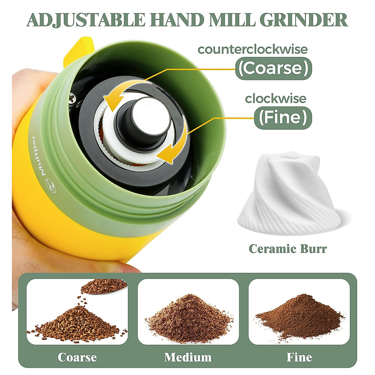 Manual Coffee Grinder, Manual Coffee Bean Grinder with Conical Ceramic Burr, Foldable Hand, Adjustable Coarseness, Portable Burr Hand Coffee Grinder for Outdoor Camping Traveling