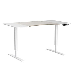 Dual Motor Electric Standing Desk, 63 x 30 Inches Height Adjustable Table with Splice Board, Ergonomic Sit Stand Computer Desk with White Frame/Oak+ White Top