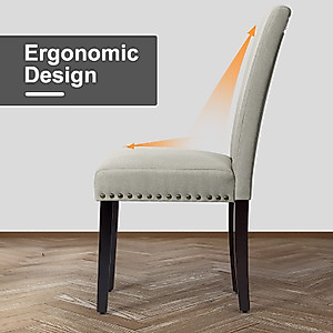 GORELAX Upholstered Dining Chairs Set of 4, Fabric Parsons Chair w/Solid Wood Legs, Nailhead Trim, Padded Seat, Kitchen Chairs for Dining Room, Kitchen, Living Room (Beige, Set of 4)