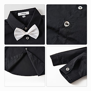 Volunboy Boys Clothes Set Toddler Gentlemen Wedding Suit Long Sleeve Bow Tie Shirts Suspenders Pants Ring Bearer Outfits (Black, 2-3T)