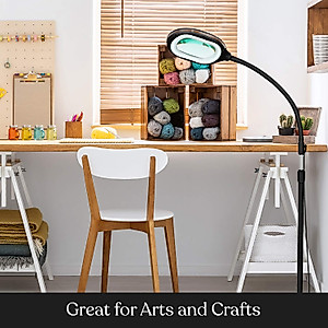 Brightech LightView Pro Magnifying LED Desk Lamp with Light, Hobbies & Reading, Flexibility & Durability Magnifying Floor Lamp, 3 in 1 LED Light Glass Magnifier, Work Light for Pro Uses - Black