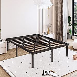 FDLOGW Queen Bed Frame, 16 Inch Queen-Size Bed Frames with Round-Corner Leg, Heavy Duty Steel Slat Mattress Foundation, Easy Assembly, Noise-Free, No Box Spring Needed