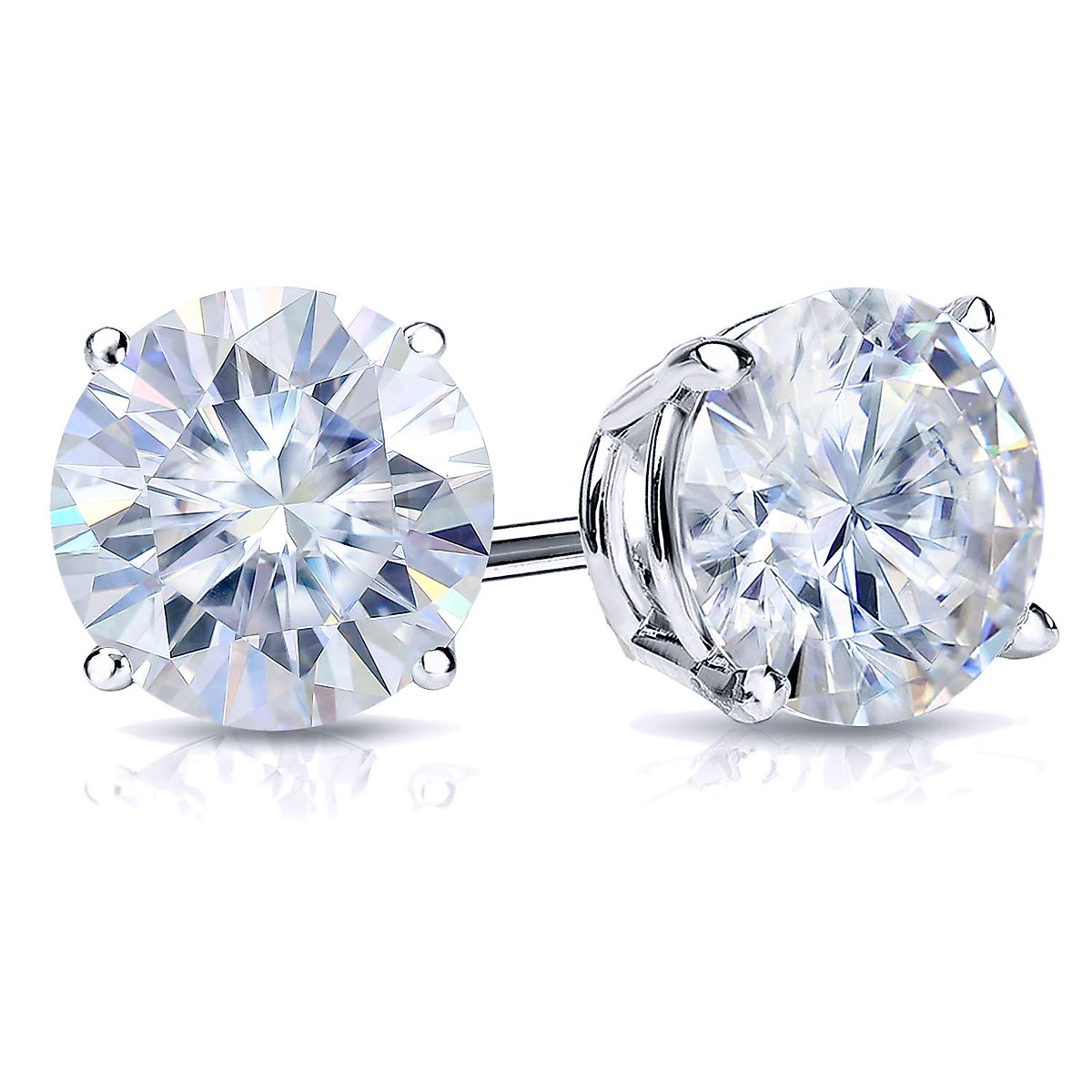 Diamond Wish - Platinum Round Moissanite Stud Earrings (1 1/2ct TGW, 6mm, G-H) 4-Prong Set, Push-Back