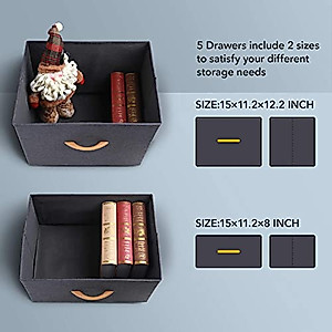 ROMOON Dresser Storage Drawer, 5 Fabric Units Organizer and Storage for Bedroom, Hallway, Entryway, Closets - Dark Gray