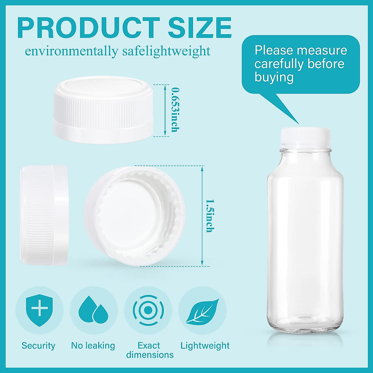 50 Pcs Plastic Bottle Caps 38 mm for Empty Juice Bottles, Tamper Seal Lids Container Lids Bottle Caps for Crafts DIY, 4, 8,12, 16, and 32 oz Container (White,50 Pieces)