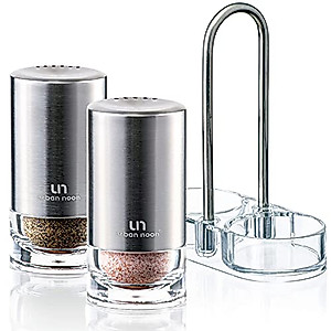Salt and Pepper Shakers with Holder - Elegant Stainless Steel Shaker Set by urban noon