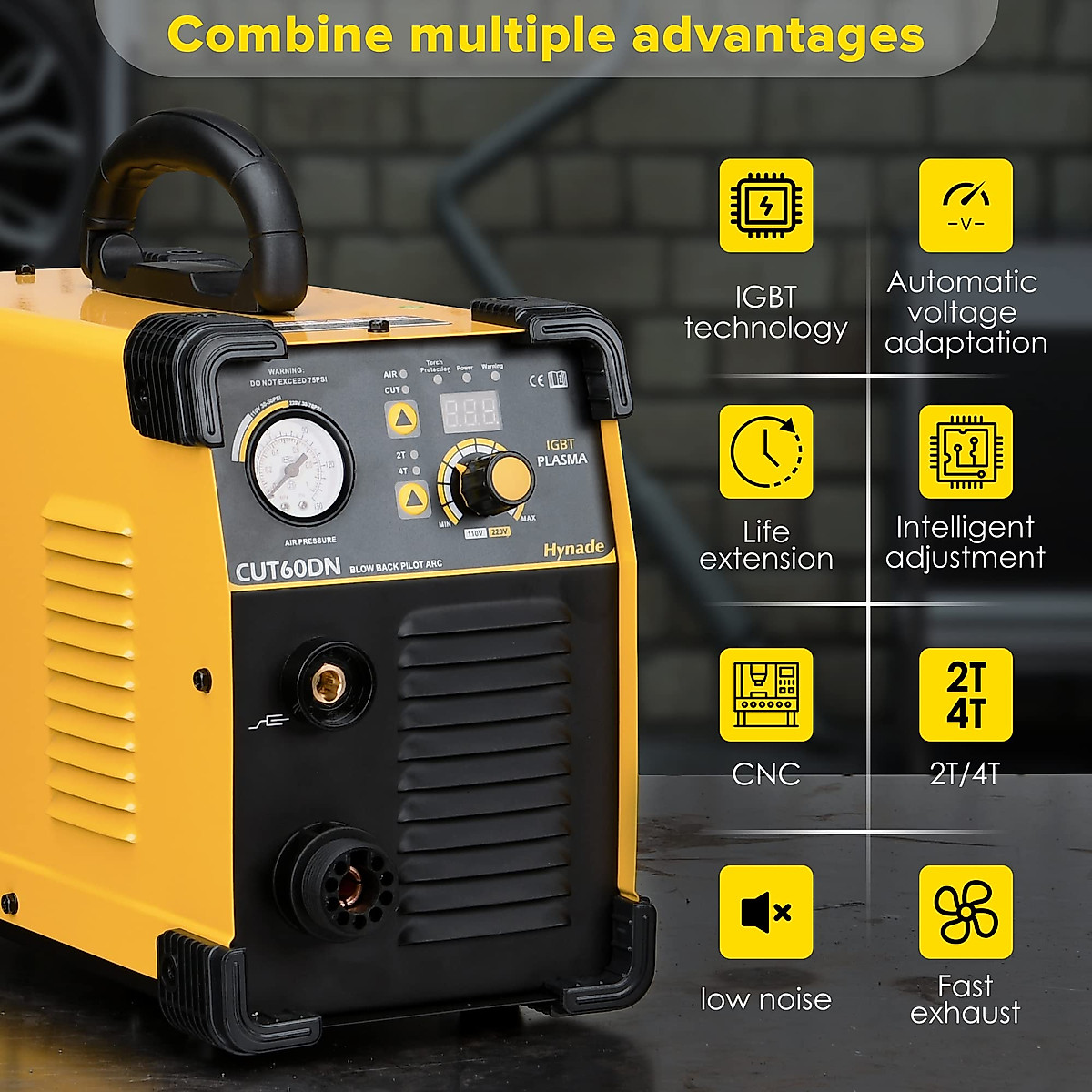 hynade CNC Plasma Cutter Blow Back, Non-HF Pilot Arc Non-Touch 110/220V Plasma Cutting Machine, THC Torch Height Control Enabled (CUT60DN)