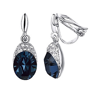 Yoursfs Navy Blue Clip on Earrings for Women Dark Blue Cubic Zirconia Earrings Non Pierced Ears Jewelry for Bridal Wedding