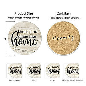 Hoomey Coasters for Drinks, Set of 6 Absorbent Drink Coasters with Holder, Rustic Ceramic Drink Coasters with Cork Backing for Table Protection, Housewarming Gifts, Farmhouse Décor