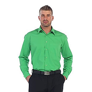 Gioberti Men's Long Sleeve Solid Dress Shirt, Green, Small, Sleeve 33-34