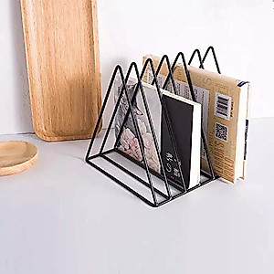 Cq acrylic Triangle File Folder Racks and Magazine Holder,10 Lattice Metal Newspaper Holder Magazine File Storage for Office Home Decoration,Black