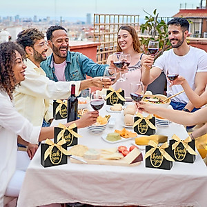 Nimbbex 50Pack Thank You Gift Bags with Handles, Party Favor Bags 5.5x2.3x4.7 Inches Small Black Gift Bags with Handles, Mini Paper Candy Bags with Gold Ribbon for Wedding Baby Shower Birthday