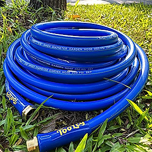 TOOLCY Garden Hose 50 ft, Durable 5/8 inch Garden Hose, Water Hose with 3/4 inch Solid Brass Male & Female Fitting, All-weather, Burst 300 PSI, Blue