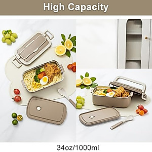 Lille Home Stainless Steel Bento Lunch Box for Adults, 34oz Portable Food Container with Lunch Bag and Utensils, Ideal for Meal Prep and On-the-Go (Brown)