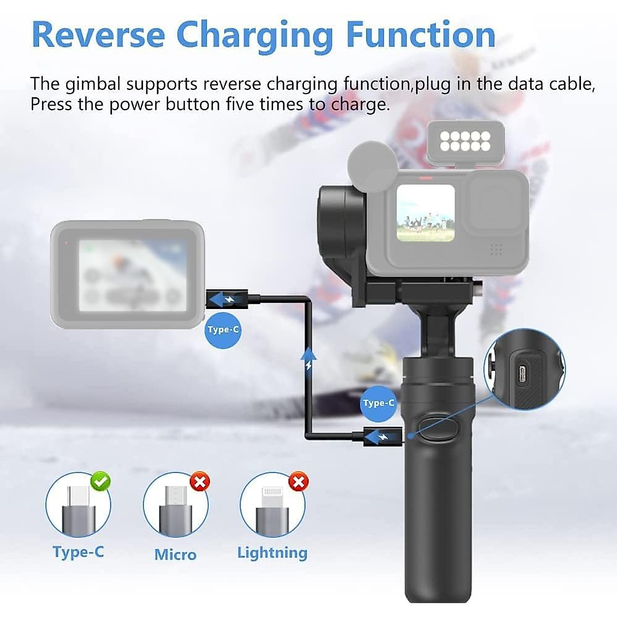 INKEE Falcon Plus Action Cameras Gimbal Stabilizer, 9H Battery Life Wireless Control USB-C Universal Charging Compatible with GoPro 10/9/8/7/6/5 Osmo Action Insta 360, GoPro Media Mode