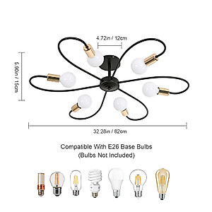 DELIPOP Sputnik Light Fixture, 6-Light Black and Gold Ceiling Light Fixture, Mid Century Modern Chandelier, Metal Semi Flush Mount Ceiling Light for Bedroom, Kitchen, Living Room, Dining Room