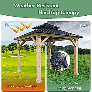 Tangkula 10 x 10 FT Outdoor Hardtop Gazebo, Double Roof Patio Gazebo with Pine Wood Frame & Galvanized Steel Top, All-Weather Pergolas Shelter for Garden, Patio, Lawns, Poolside