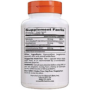 Doctor's Best Nac Detox Regulators with seleno excell, Non-GMO, Vegetarian, Gluten&Soy Free, 180 Veggie Caps, 180Count