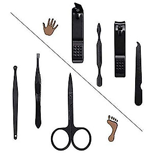 Professional Multifunction Nail Clipper Set Black Stainless Steel Leather Case