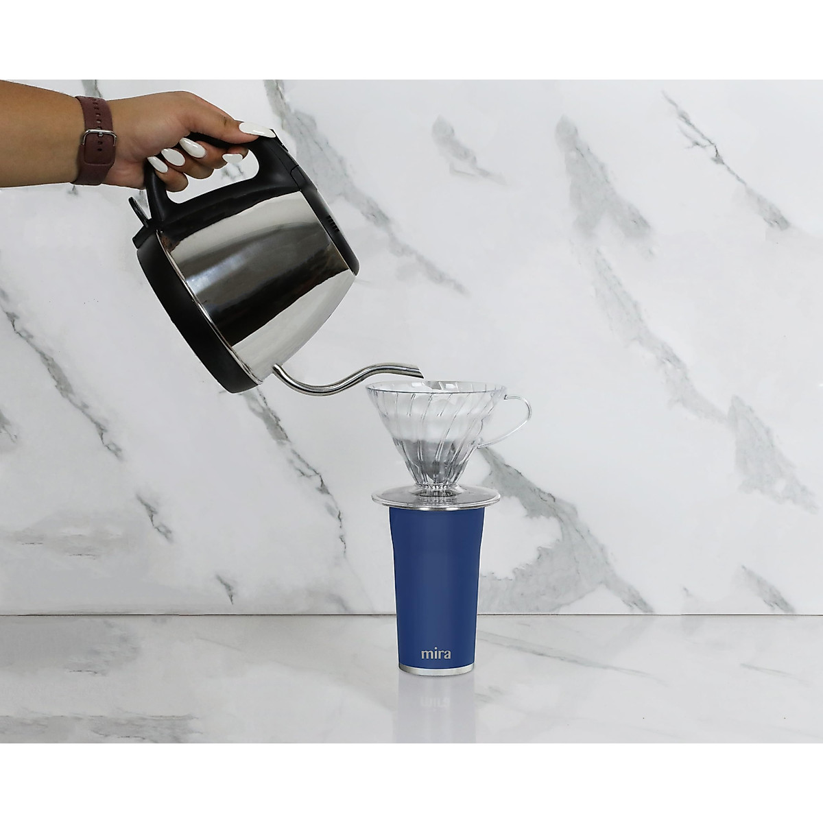 MIRA 12 oz Coffee Travel Mug - Stainless Steel Insulated Tumbler with Leak-Proof Lid - Hot & Cold Cup - Marine