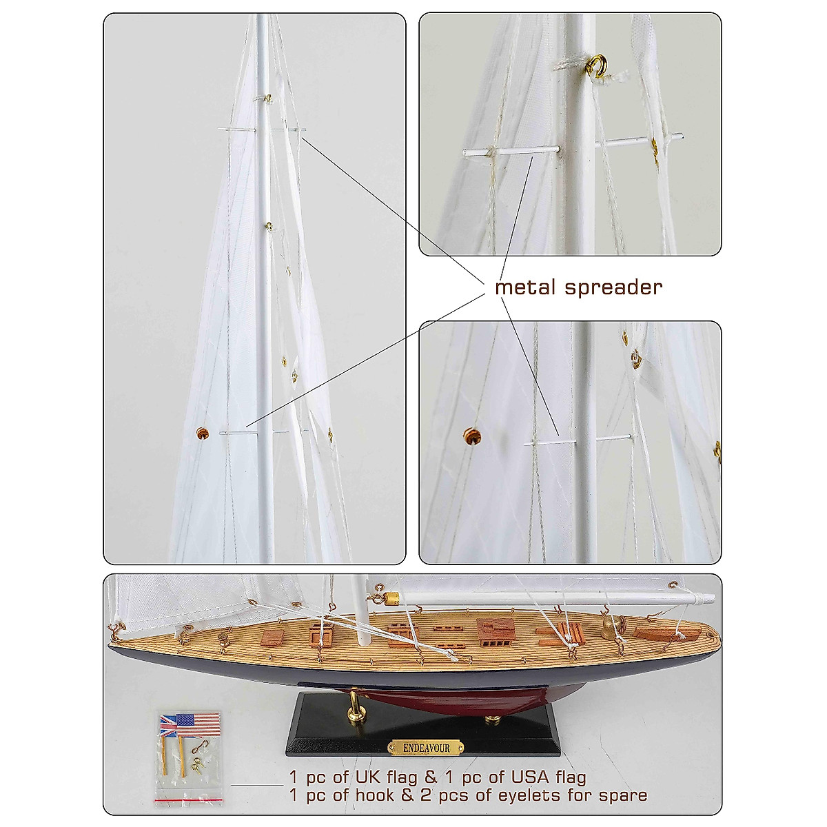 SAILINGSTORY Wooden Sailboat Model Ship Sailboat Decor Yacht Endeavour 1/100 Scale 1934 America's Cup Replica