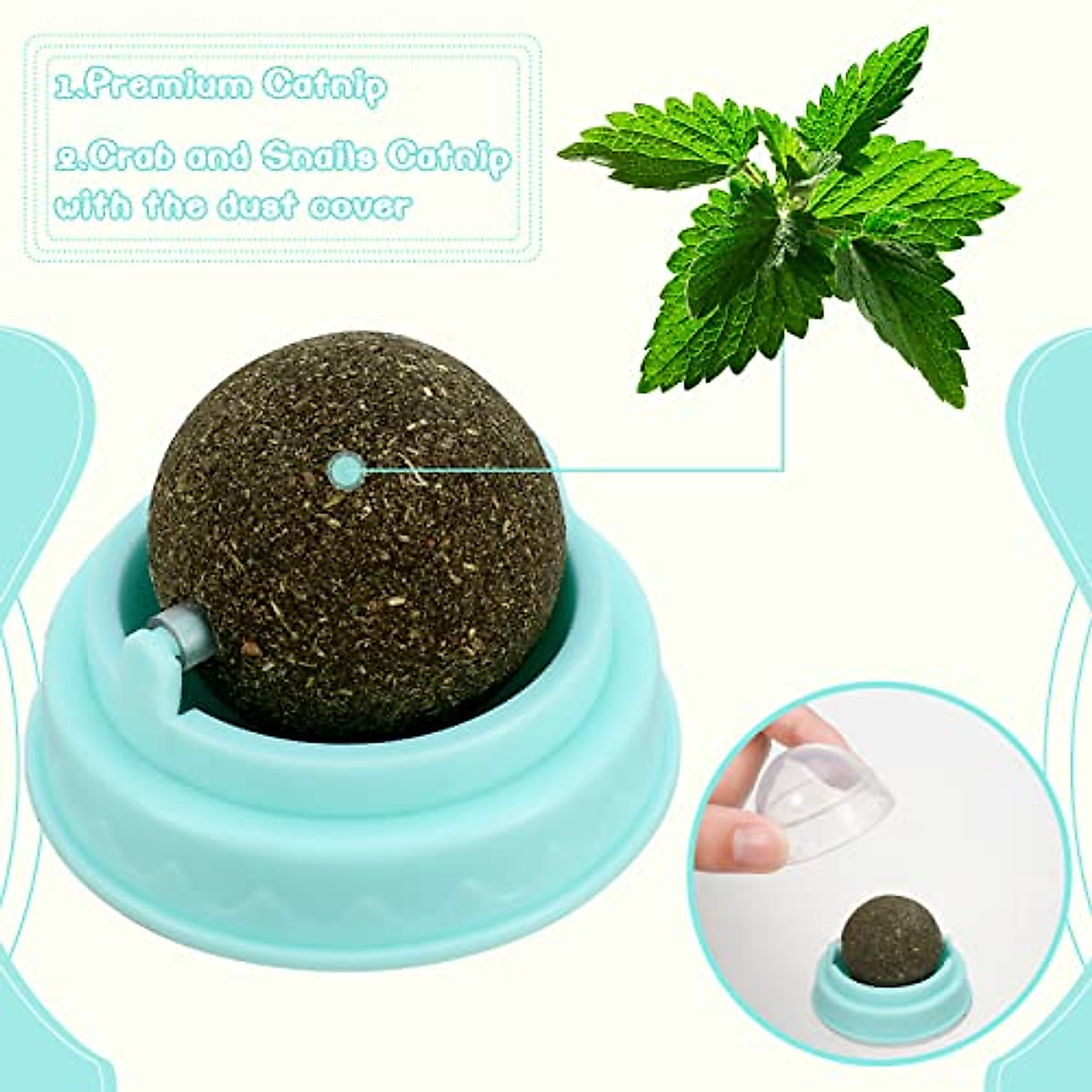 Catnip Wall Toys, 4 Pack Cat Toys, Rotatable Silvervine Catnip Lickable Balls, Safe Healthy Kitten Chew Toys, Teeth Cleaning Cat Bite Toy, Cat Wall Treats