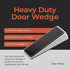 Architectural Hardware - Heavy Duty Zinc Door Stopper with Rubber Anti Scuff Grips - Metal & Rubber Wedge Door Stoppers for Bottom of Door - Modern Door Stops - Doorstop Jam Door Wedge