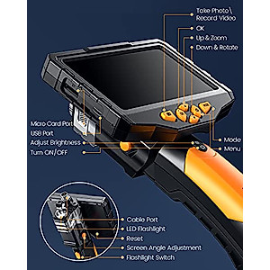 Triple Lens Borescope Inspection Camera, Teslong Professional Endoscope with Light, Digital Video Scope Camera, 5" IPS Screen, Waterproof Flexible Cable for Automotive/Home/Wall/Pipe/Car (16.4ft)