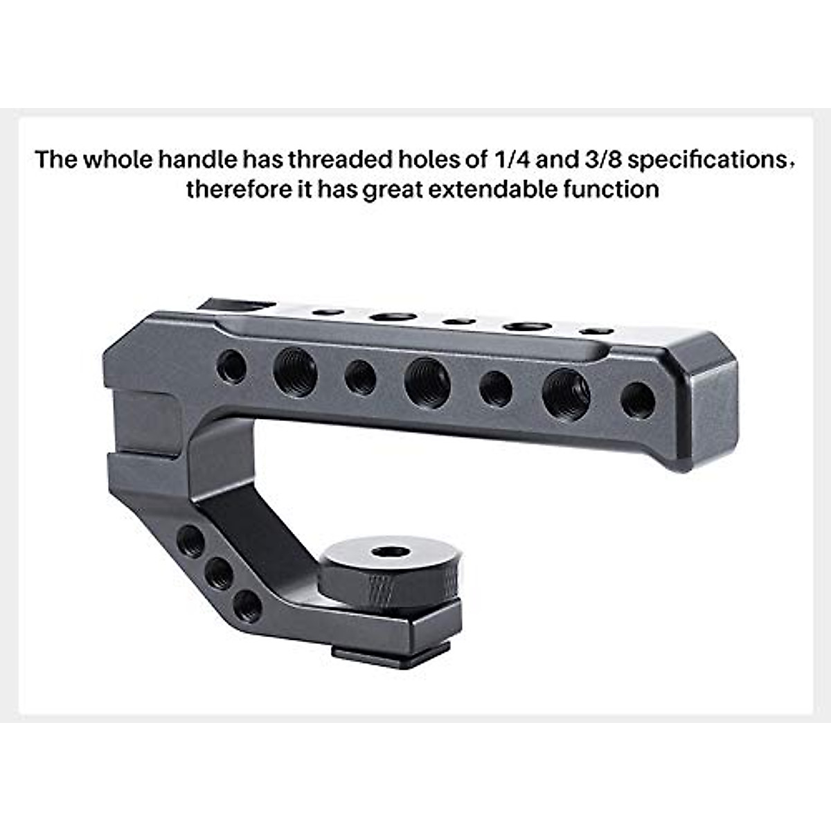 R005 Camera Top Handle Camera Top Cheese Handle Grip Universal Video Stabilizing Rig W 3 Cold Shoe Adapters to Mount Microphone, LED Light, Monitor, Easy Low Angle Shoots Metal